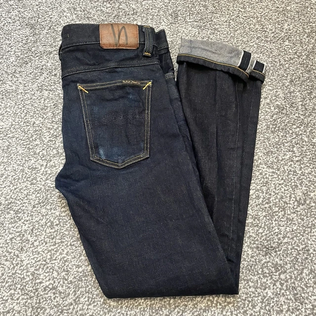 NUDIE JEANS LEAN Dean Dry True Selvage Size W30 L32 Dark Blue Navy Men ...