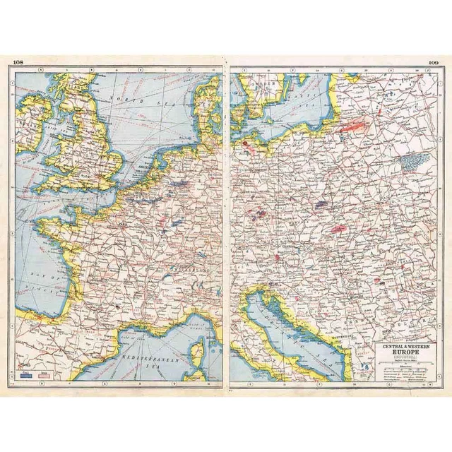 ANTIQUE MAP 1920 - Industrial Map of Europe - Harmsworth Atlas £11.99 ...