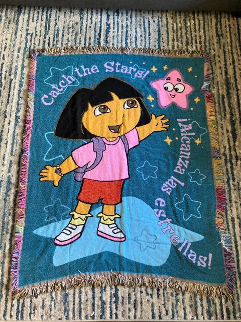 VINTAGE NICK JR Dora the Explorer Cotton Frayed Blanket Throw 55" x 45 ...