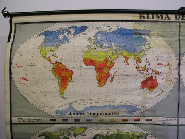 SCHOOL WALL MAP Beautiful Old World Map Climate Map 248X163Cm Vintage ...