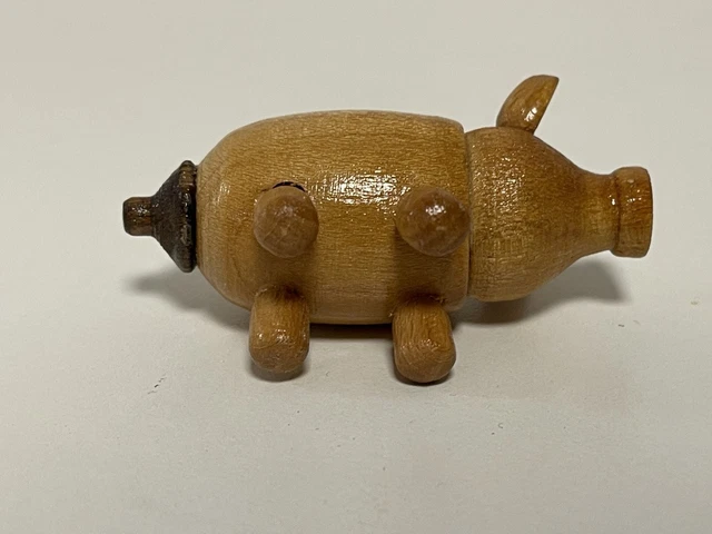 FIGURINE ERZGEBIRGE ÉPANDEUR de sel/poivre cochon 6 x 3,5 cm. État voir ...