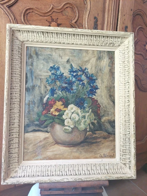 ANCIEN TABLEAU HUILE Sur Panneau Signé - Bouquet De Fleurs EUR 75,00 - PicClick FR