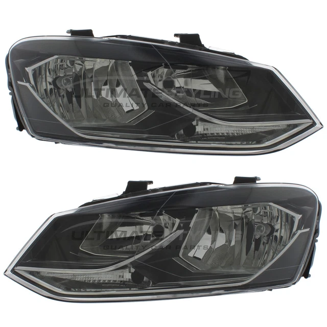 HEADLIGHTS VW POLO Mk5 6R 2014-2018 Black Inner Headlamps 1 Pair Left ...