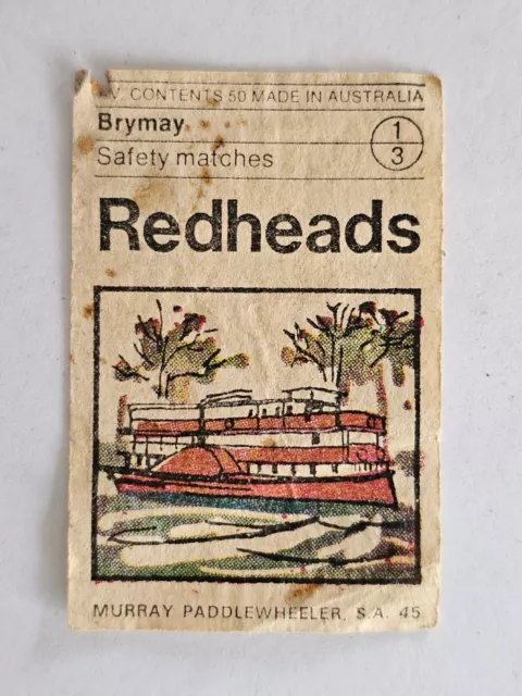 BRYMAY REDHEADS MATCHBOX Label All States #45 Murray Paddlewheeler ... BRYMAY REDHEADS MATCHBOX Label All States #45 Murray Paddlewheeler ...