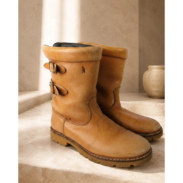 BISON GORE-TEX LEATHER Double Buckle Moto Boots Brown Men’s 9 £113.36 ...