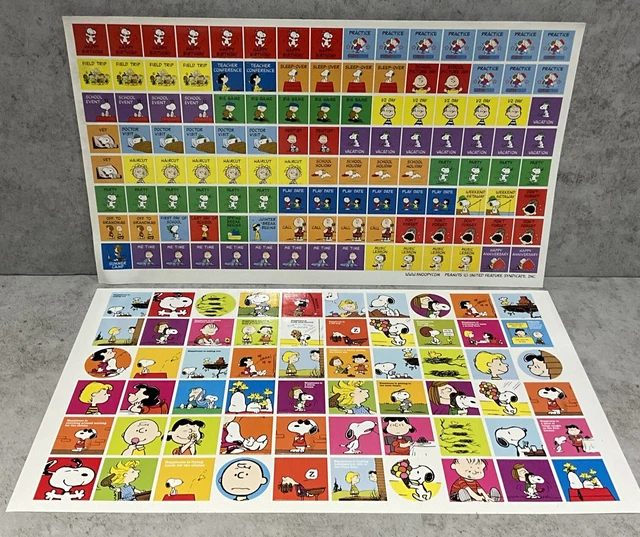 2 SHEETS PEANUTS Stickers 120 Calendar Reminder 60 Snoopy Lucy Charlie ...
