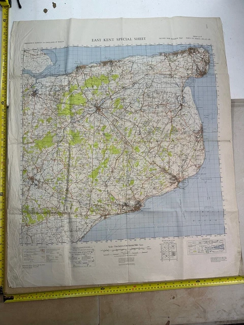 ORIGINAL WW2 BRITISH Army OS Map of England - War Office - East Kent ...