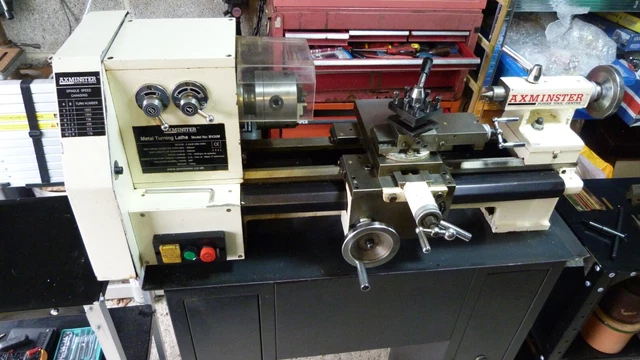 AXMINSTER BV20M METAL Turning Lathe on Stand with Two Lockable Shelved ...