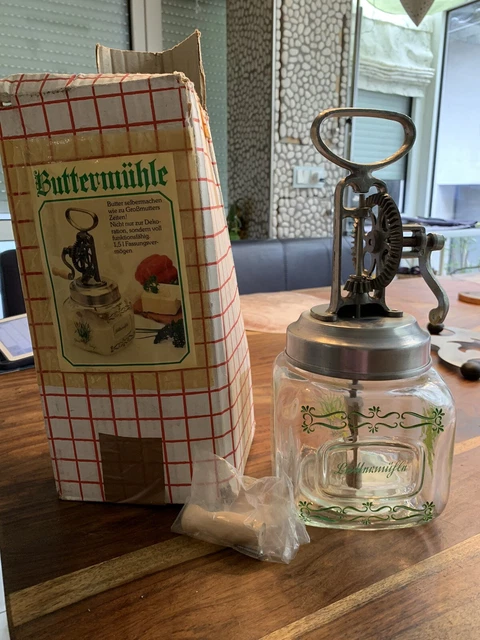 ALTE ANTIKE BUTTERMÜHLE NEU OVP aus Glas Holz Zinn mit Kurbel EUR 59,00 - PicClick DE