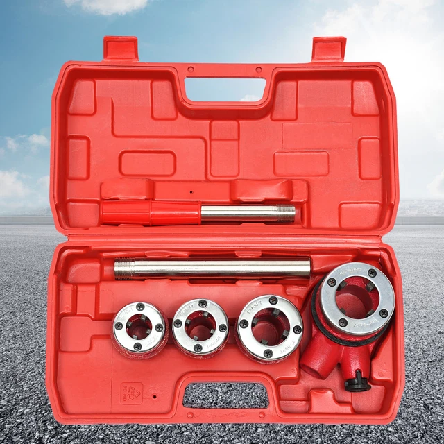 PIPE THREADER THREADING Kit Ratchet Die Stock With 4-Dies 1/2" 3/4" 1 ...
