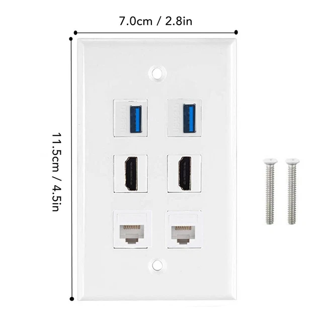 6 PORT WALL Plate With 2xHDMI 2xCat6 2xUSB3.0 RJ45 Ethernet Wall Plate ...