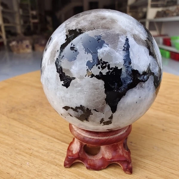 380G LARGE WHITE Rainbow Moonstone Crystal Sphere Rare Quartz Ball ...
