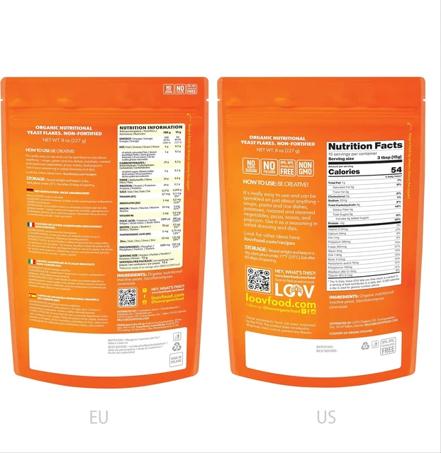 LOOV ORGANIC NON-FORTIFIED Nutritional Yeast Flakes, Toasted ...