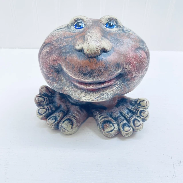 CERAMIC FUNNY FACE Figure Garden Rock w/Feet Indoor Outdoor Yard Decor ...