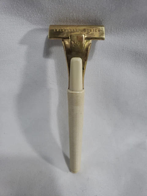 SCHICK EVERSHARP INJECTOR Safety Razor, White Handle, Gold Tone Head ...