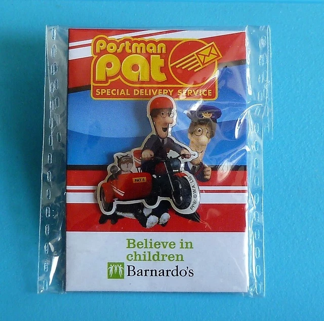 POSTMAN PAT & jess the cat on motorbike and sidecar stud pin badge £2. ...