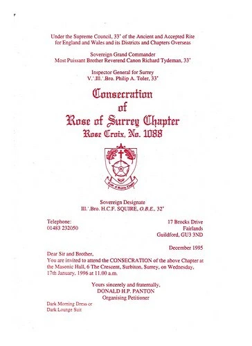 PANTON, DONALD H.P. [ORGANISING PETITIONER] Consecration of Rose of ...
