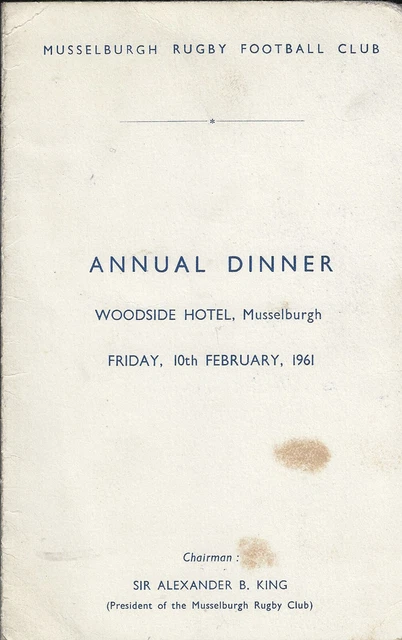 MUSSELBURGH RFC ANNUAL Dinner 1961 Signed Dinner Menu Card + Coa £21.99 ...