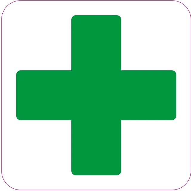 FIRST AID CROSS Square health and safety signs Sticker green cross ...