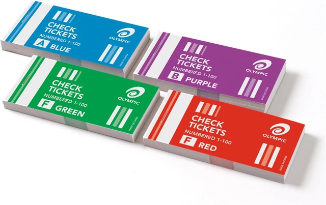 , CHECK TICKETS, Numbered 1-100, Assorted Pack 4, Ideal for Organising ...