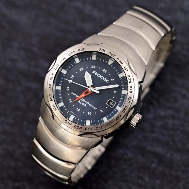 RARE SEIKO ALBA ROOX QUARTZ Date GMT World Time battery replaced Ref ...