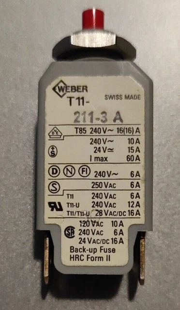 INTERRUTTORE TERMICO THERMAL Overcurrent Breaker Weber T11-211-3A Nuovo ...