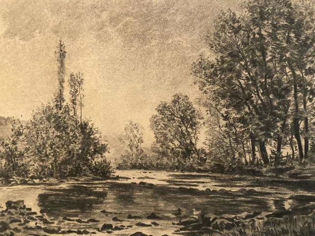 BEAUTIFUL DRAWING 1900 Painting Paper Landscape Charcoal Forest to ...