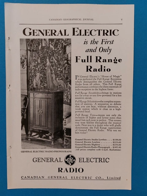 GENERAL ELECTRIC FULL Range Radio - Radio Phonograph - GE - 1931 Print ...