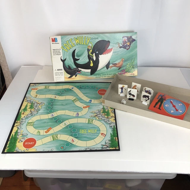 VINTAGE FREE WILLY Board Game Milton Bradley 1995 Orca Whale Movie ...