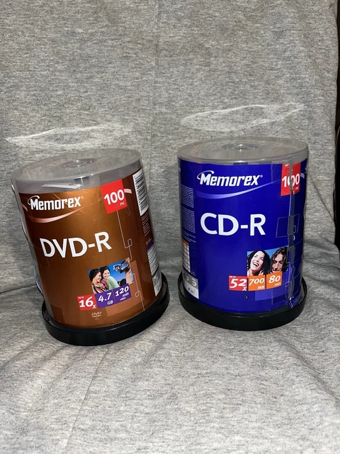 MEMOREX LOT OF 2 DVD-R and CD-R 100 Pack 4.7 GB 16X Speed Recordable ...
