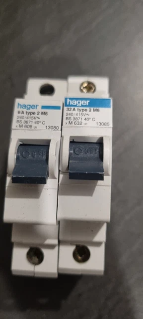 HAGER M6 TYPE 2 U1 Range 6A 10A 16A 32A 40A 50A 63A Poteau Unique Mcb's ...