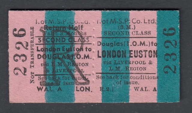 TRAIN TICKET IOM Isle of Man Steam Packet Co London Euston Douglas IOM ...