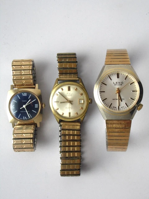 VINTAGE GENTS SWISS Made Pilot Automatic & Leno & Timex Gold Plated ...