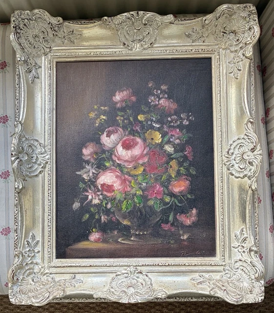 ORIGINAL OIL PAINTING Dutch Style STILL LIFE Flowers Roses Signed ...