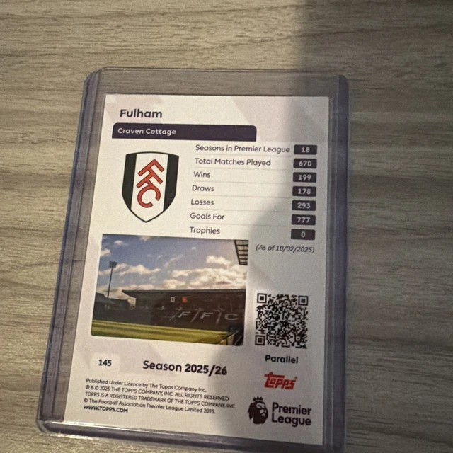 TOPPS PREMIER LEAGUE 2026 Fulham Team Badge Yellow Parallel £1.17 ...