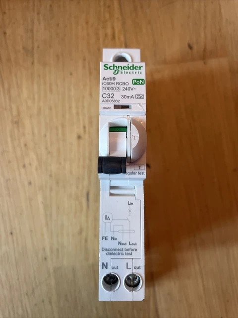 SCHNEIDER 32A RCBO ACTi9 PON TYPE C CURVE 30ma 10ka A9D05832 £30.00 - PicClick UK