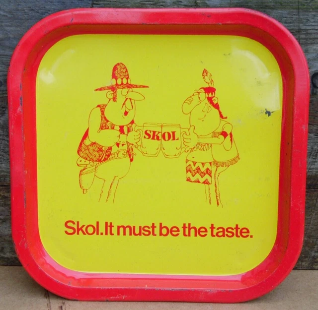 VINTAGE SKOL 'IT must be the taste' Metal Pub Beer Tray Home Bar ...
