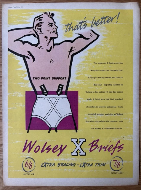 VINTAGE 1950'S WOLSEY X BRIEFS ADVERT MENS UNDERWEAR Ad 1955 £8.00 ...