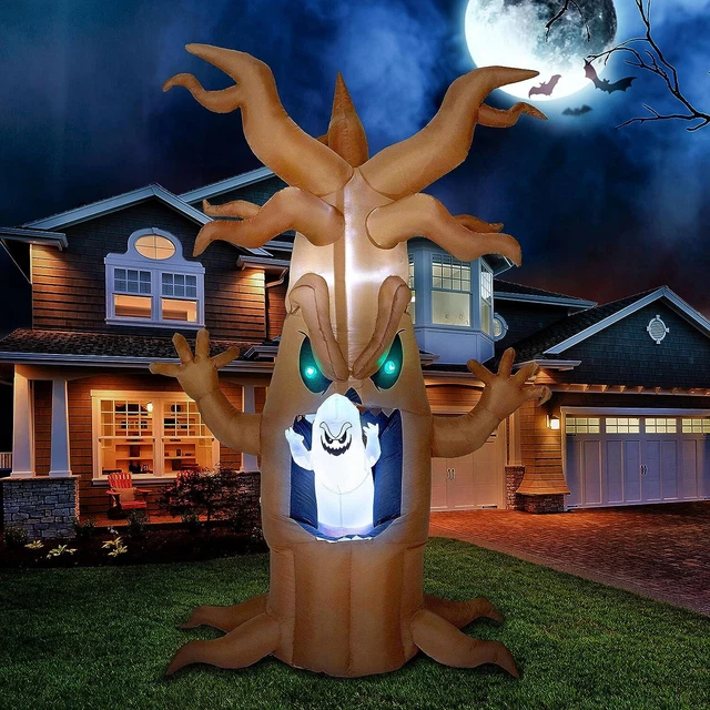 SYNCFUN 7 FT Tall Halloween Inflatable Scary Tree with Animated Ghost ...