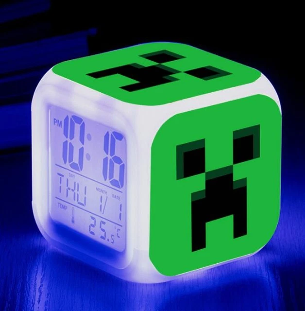 MINECRAFT ALARM CLOCK LED Digital Desk Clock Color Changing Light Night ...