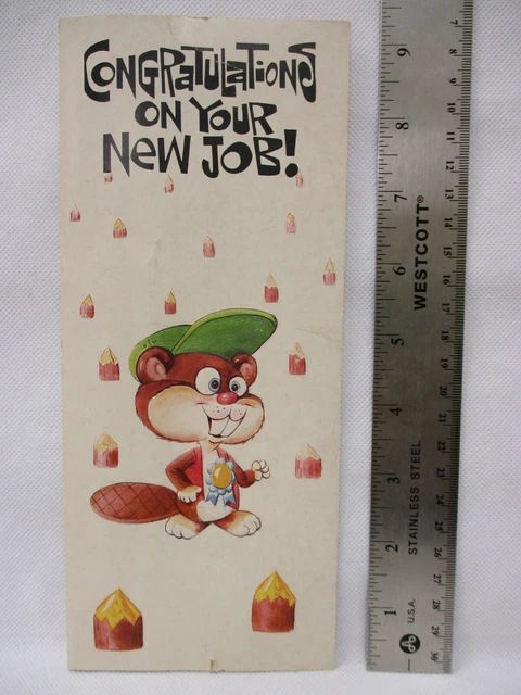 CONGRATULATIONS NEW JOB Card Beaver Cartoon The New Moderne Line 1970's ...