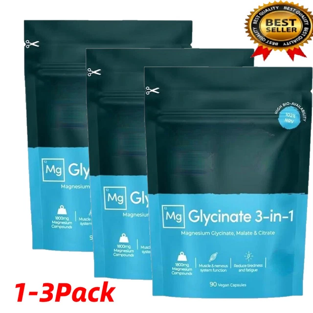 MAGNESIUM GLYCINATE 3-IN-1-COMPLEX,1800MG Magnesium Supplements High ...