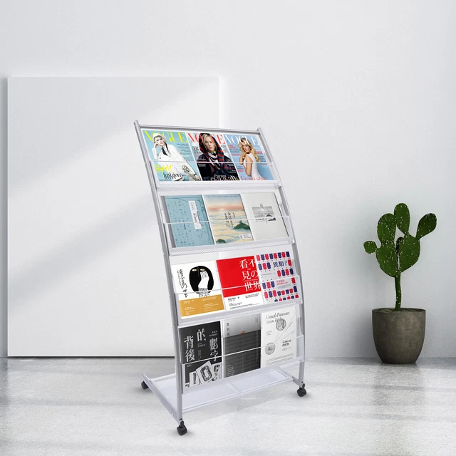 4-TIER FLOOR-STANDING MAGAZINE Rack Mobile Newspaper Rack Brochure ...