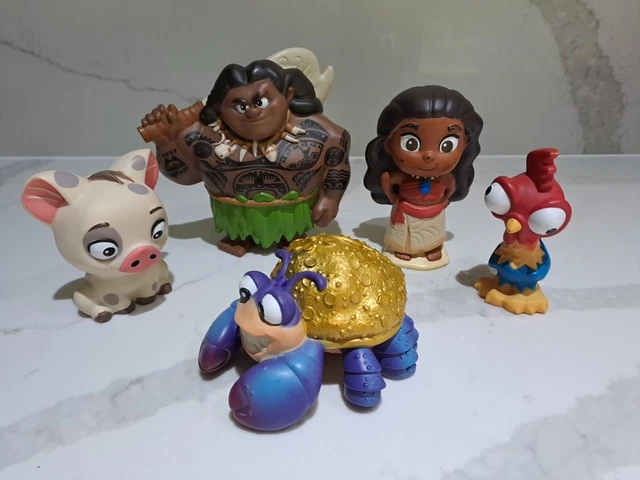 DISNEY MOANA BATH Toys Full Set Playset Moana Maui Pua Hei-Hei Tamatoa ...