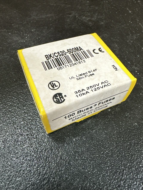 EATON COOPER BUSSMANN BK/C520-500MA FUSE GLASS 500MA 35A 250VAC 2AG $67 ...