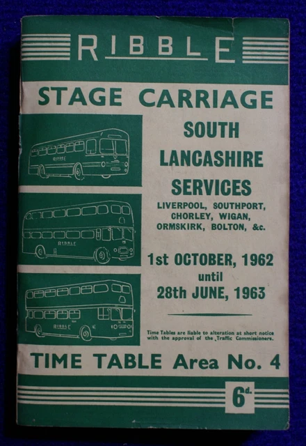 CARTE DES HORAIRES Des Autocars Autobus Ribble Bus Stage Wagon Wagon 4 ...