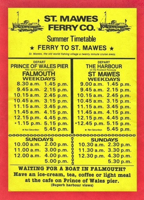 SUMMER TIMETABLE LEAFLET - Falmouth to St Mawes Ferry - Cornwall - c ...