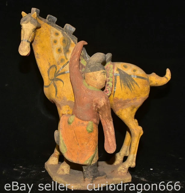 14& ALTE CHINESISCHE Tang Sancai Keramik Mounted Hu People Statue ...