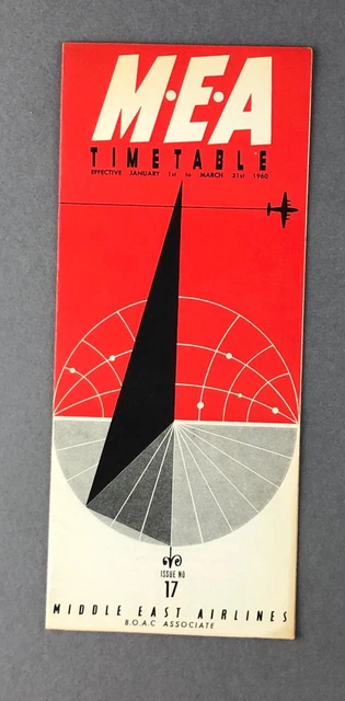 MEA MIDDLE EAST Airlines Timetable January-March 1960 Route Map Vickers ...