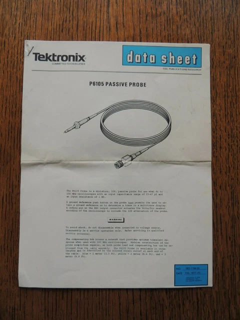 TEKTRONIX P6105 10X Passive probe Instruction manual / Data sheet £4.00 ...